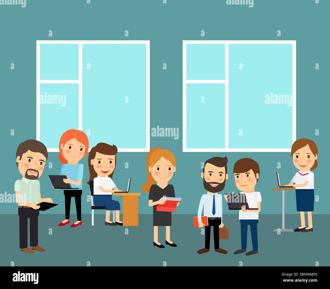 Big office with people cartoon illustration. Vector icon Stock Vector ...