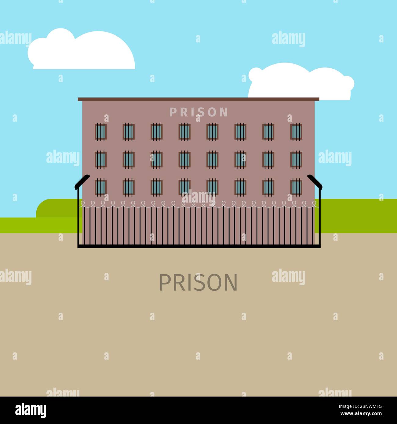 Colored prison building with sky and clouds, vector illustration Stock ...