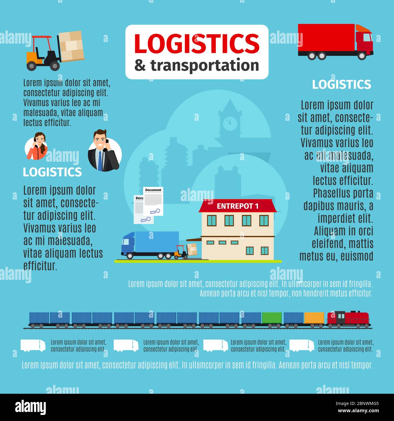 Logistics vector infographic design on light blue background Stock ...