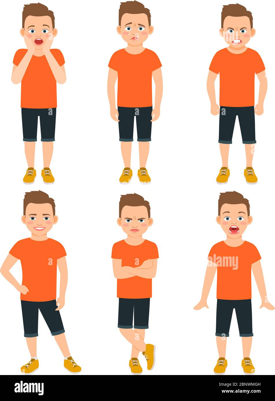 Boys different emotions vector illustration. Shocked and wonder ...