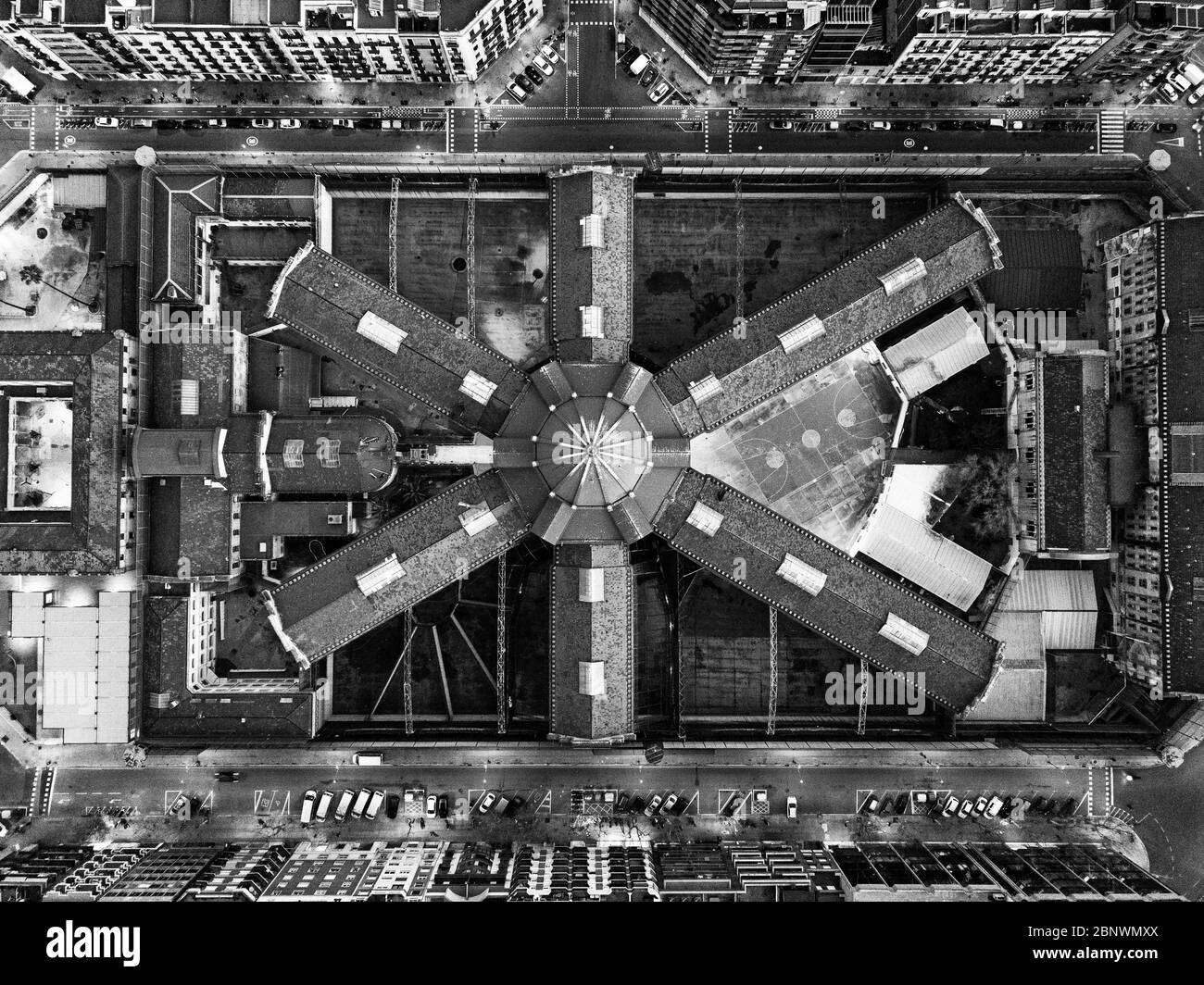 Modelo old prison aerial view in eixample quarter Barcelona Catalonia ...