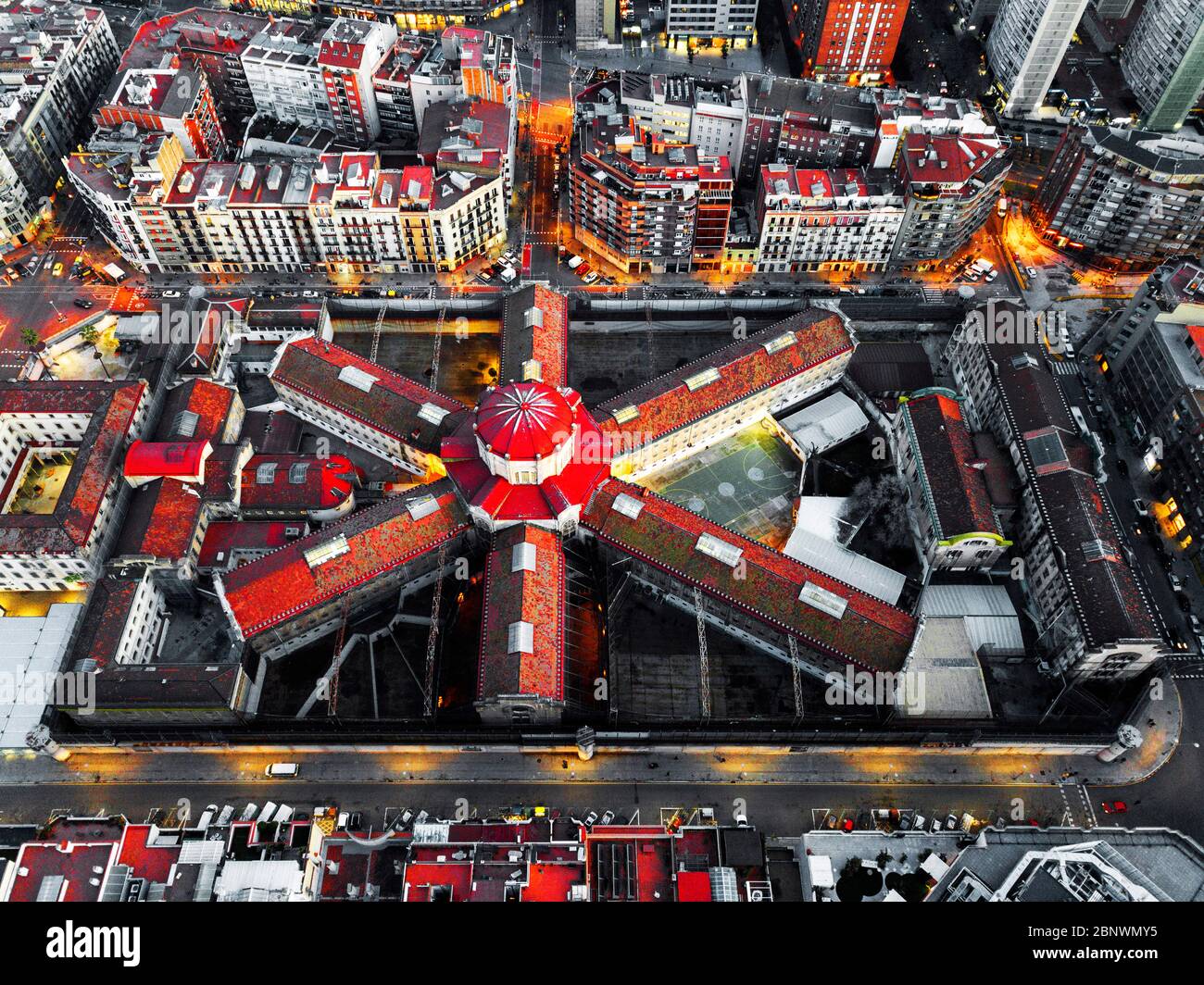 Modelo old prison aerial view in eixample quarter Barcelona Catalonia ...
