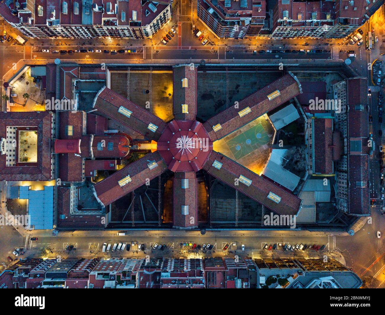 Modelo old prison aerial view in eixample quarter Barcelona Catalonia ...