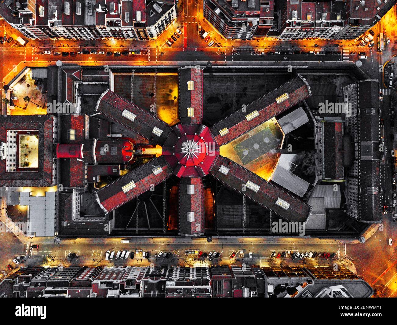 Modelo old prison aerial view in eixample quarter Barcelona Catalonia ...