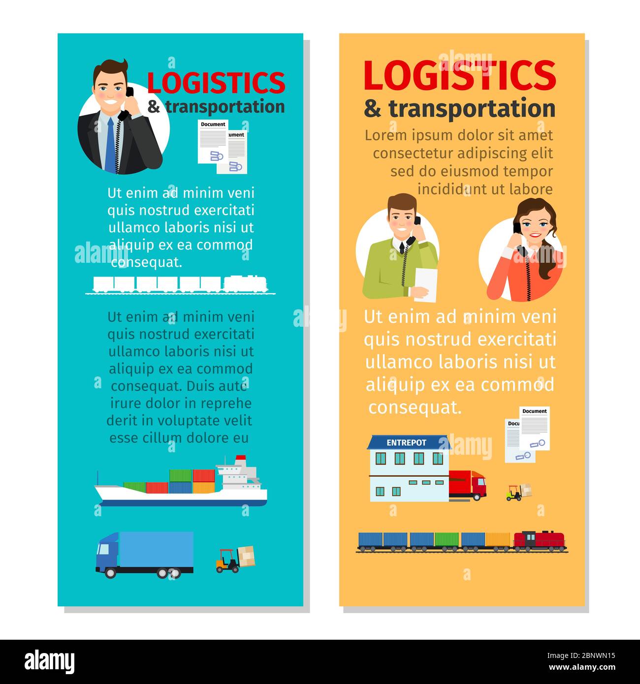 Logistics and transportation vertical flyers design. Vector ...