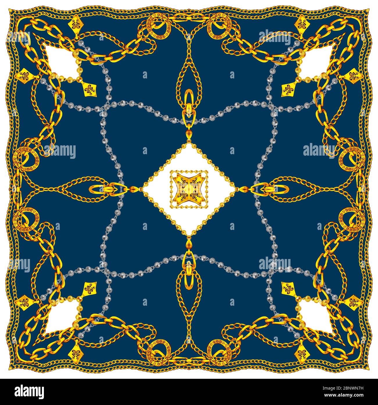 Golden Baroque with Chains. Indian Style Scarf Design for Silk Print ...