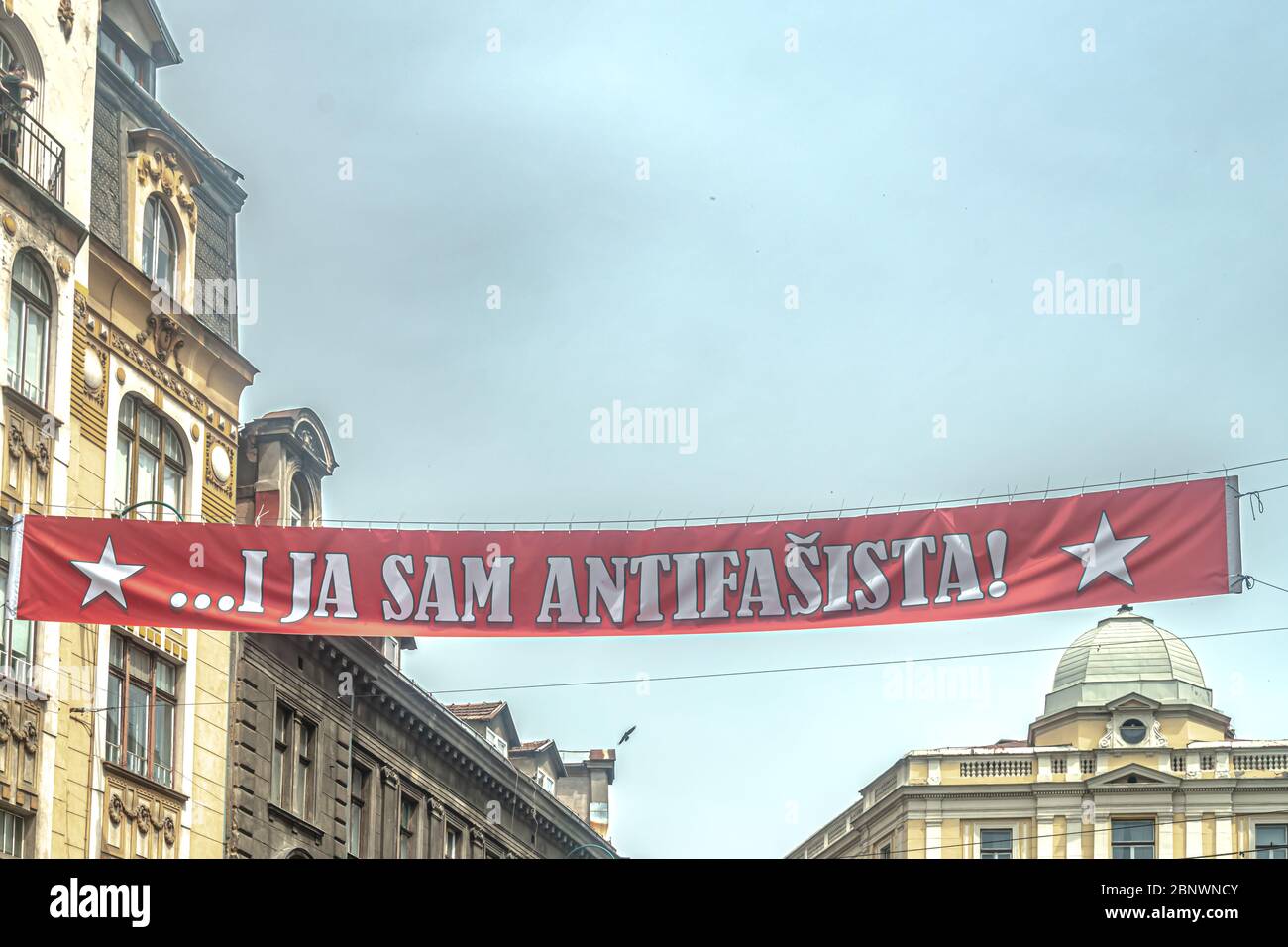 Anti-fascist protest in Sarajevo.Anti-fascist banner Stock Photo - Alamy
