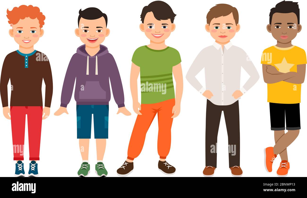 Cute little boys characters isolated on white background. Guys Lads ...