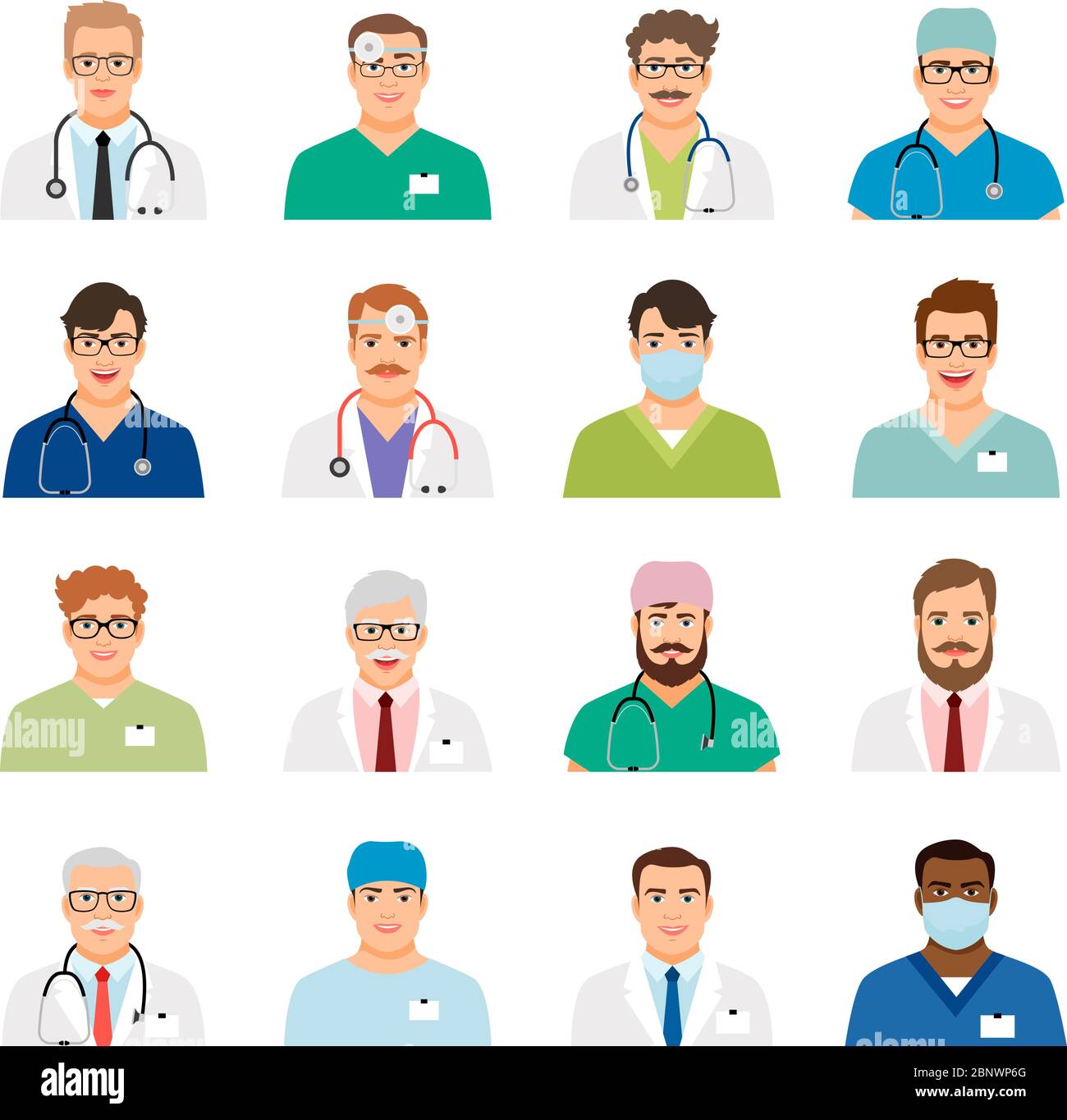 Doctor profile heads vector illustration. Medicine physician men face ...
