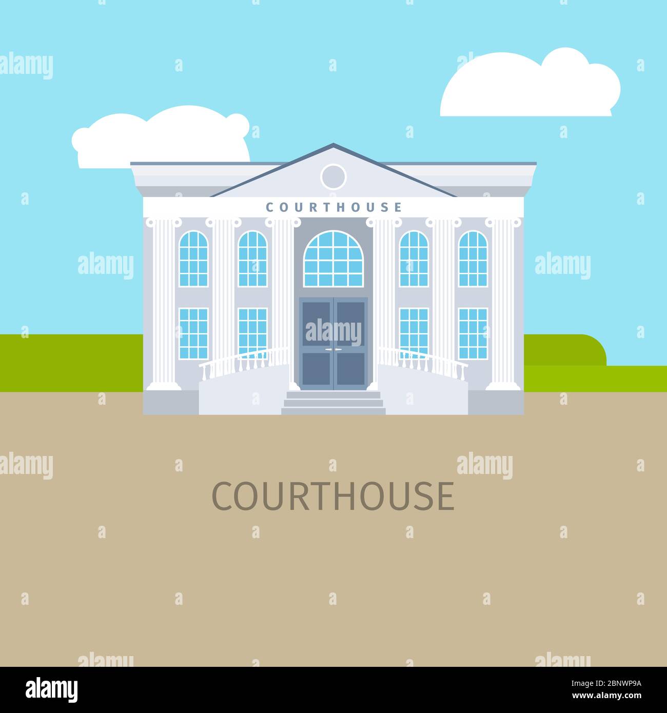 Colored courthouse building with sky and clouds, vector illustration ...