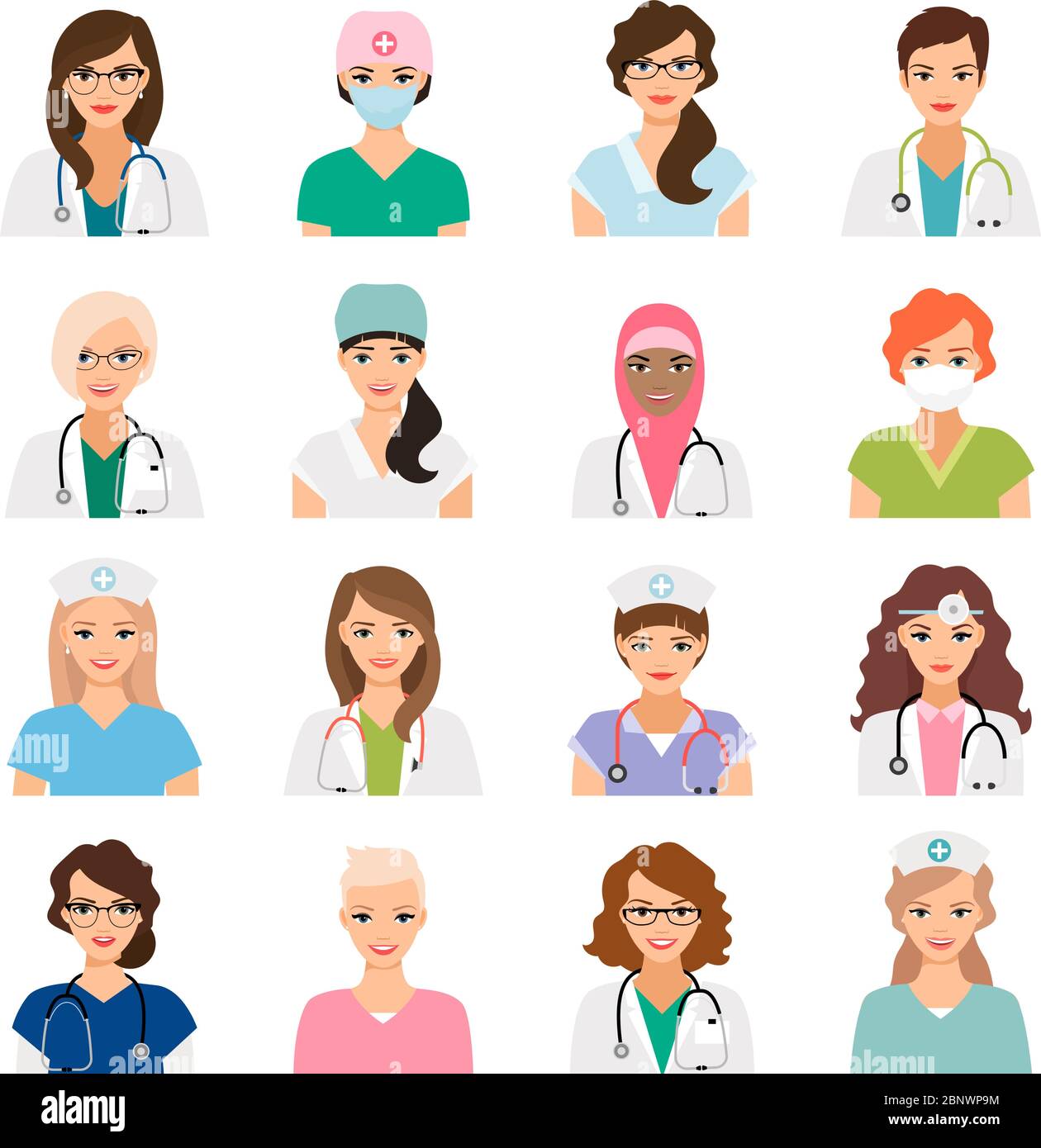 Medicine avatars set with female doctors and nurses vector icons ...