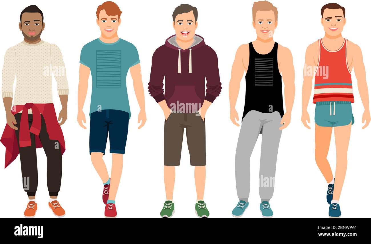 Healthy men in sports clothes vector illustration. Handsome young guys ...