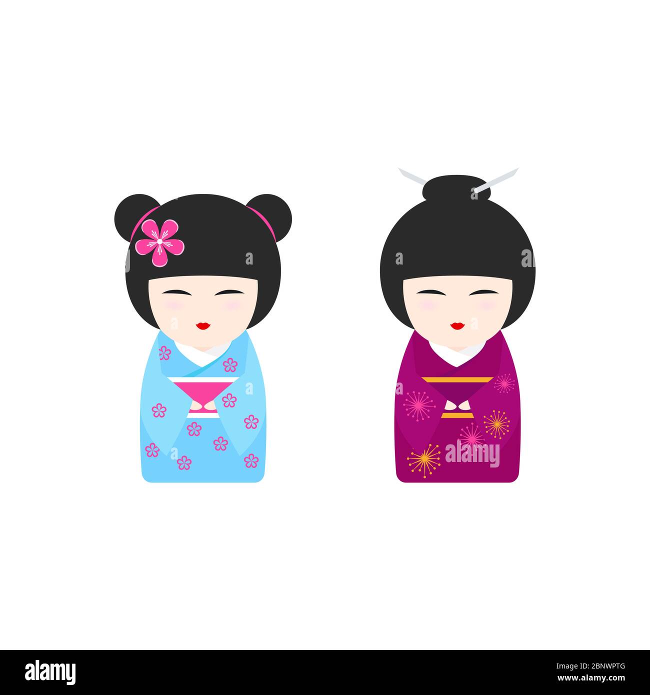 Vector illustration with Japanese Kokeshi Dolls on white background ...