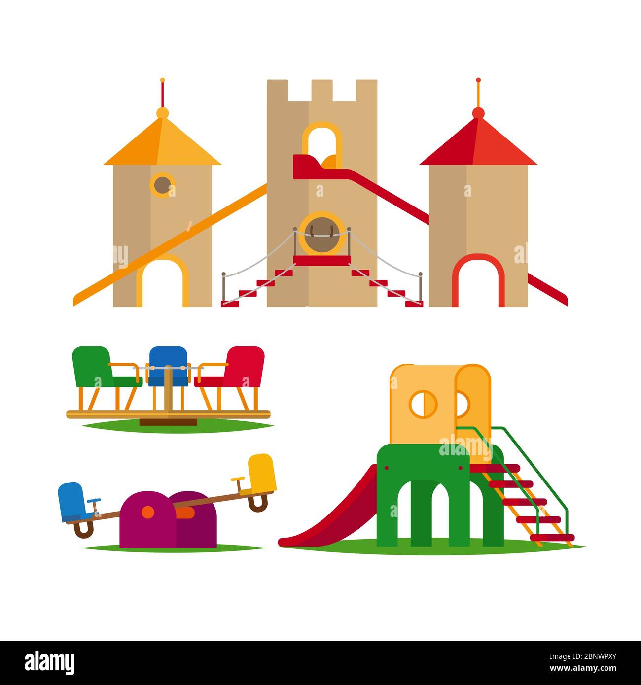 Kids swing, slides and castle vector isolated set Stock Vector Image ...