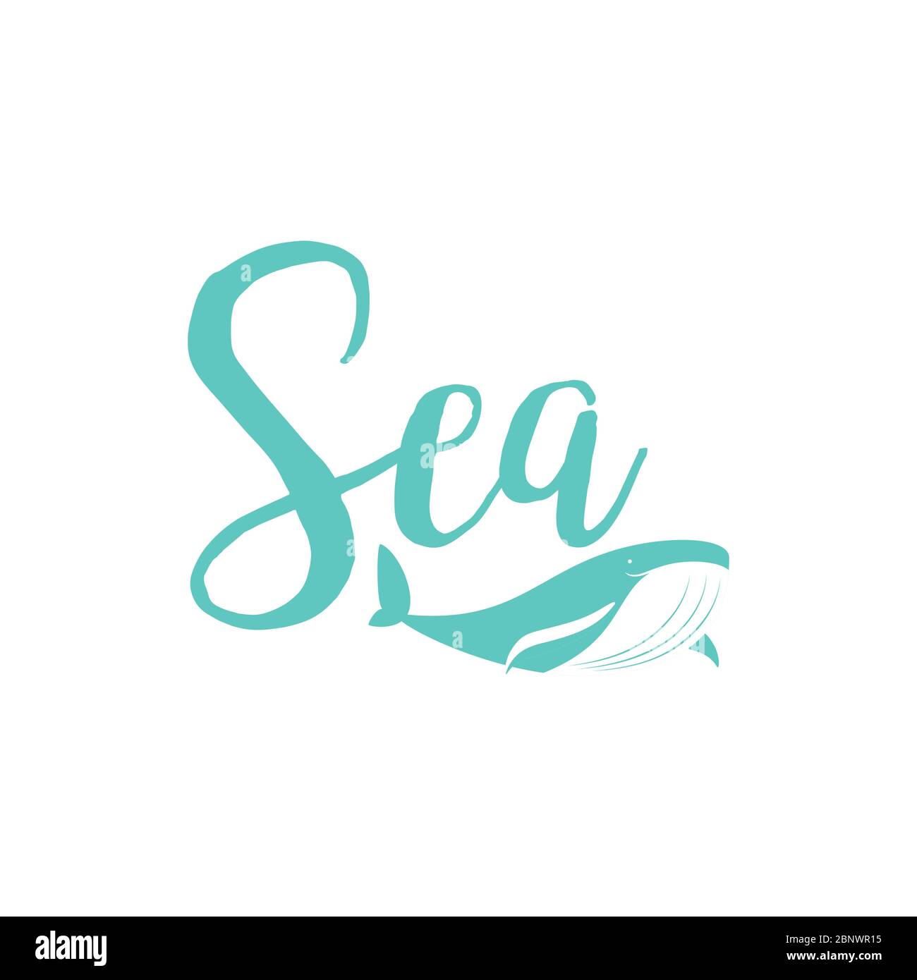 Whale sea lettering design isolated on white. Vector illustration Stock ...