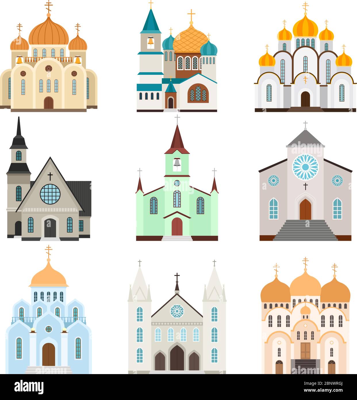 Sanctuary building icons. Christian basilica and church flat icons ...