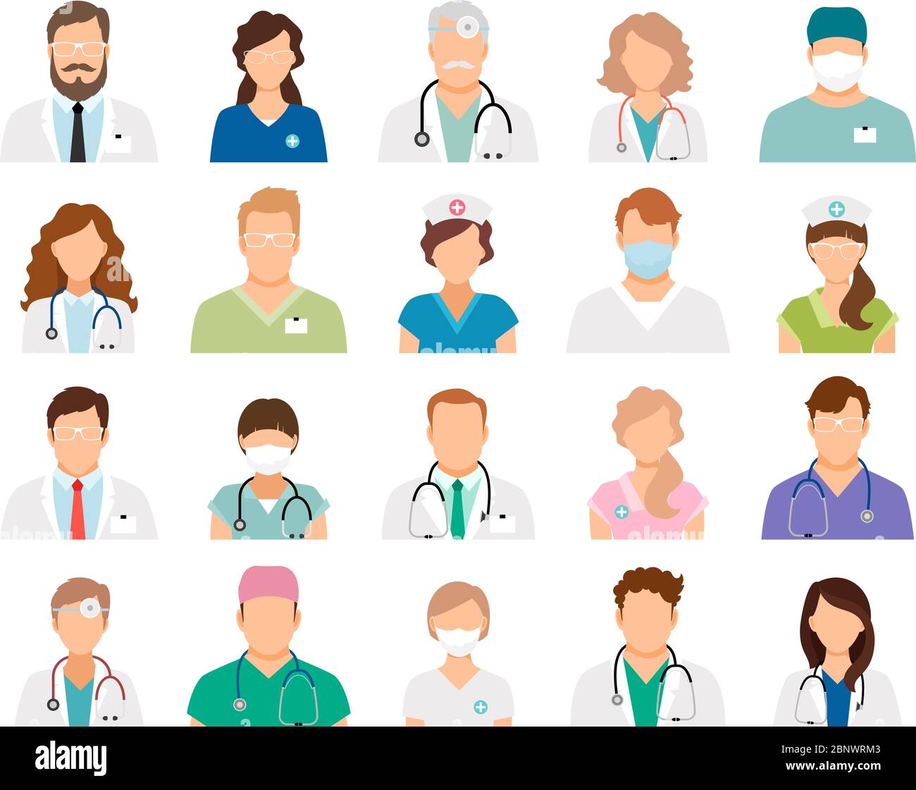 Professional doctor avatars isolated on white background. Medicine ...