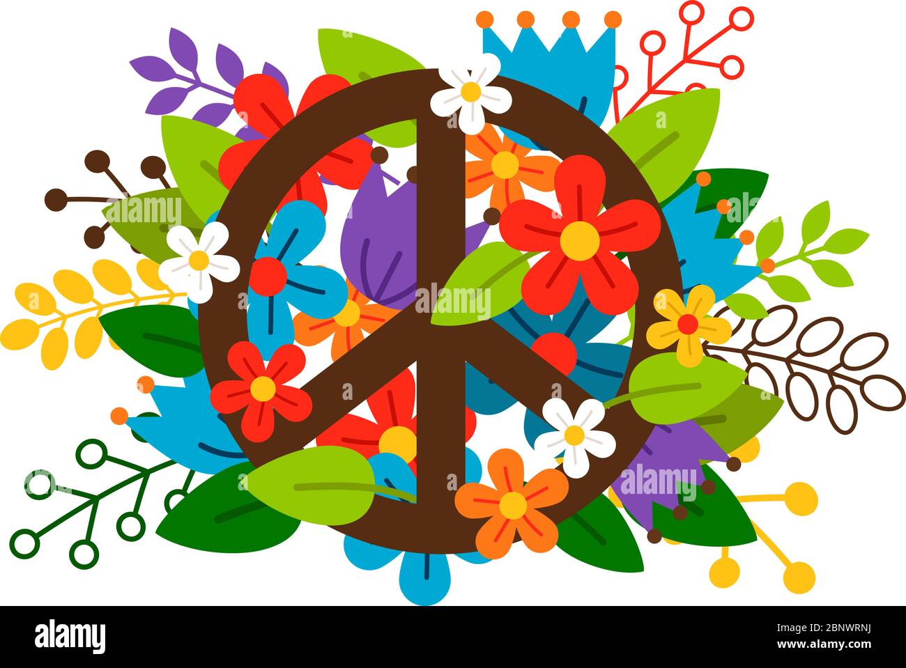 Peace symbol with flowers on white background. Vector illustration ...