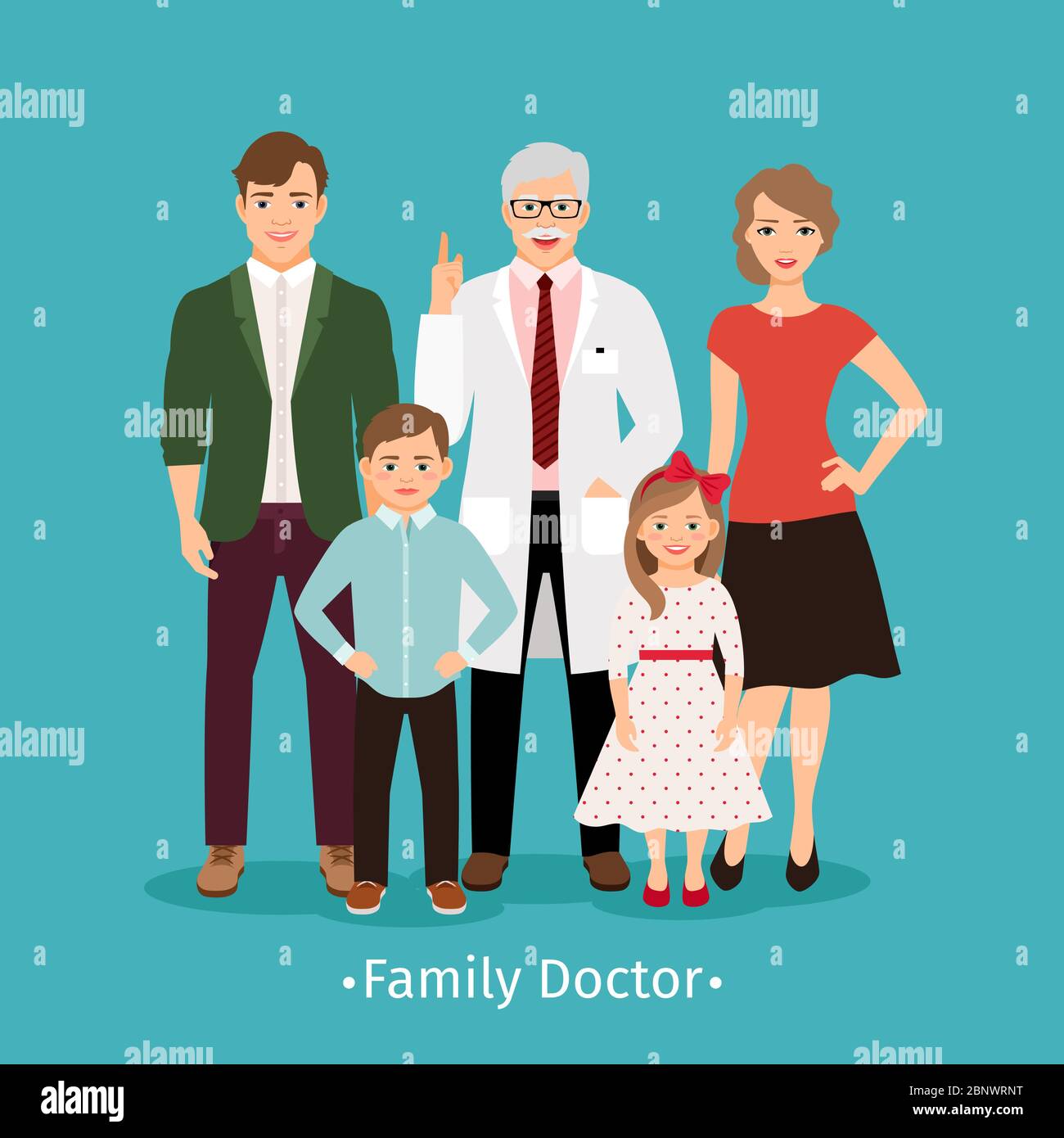 Family doctor vector illustration. Young happy patients and smiling ...