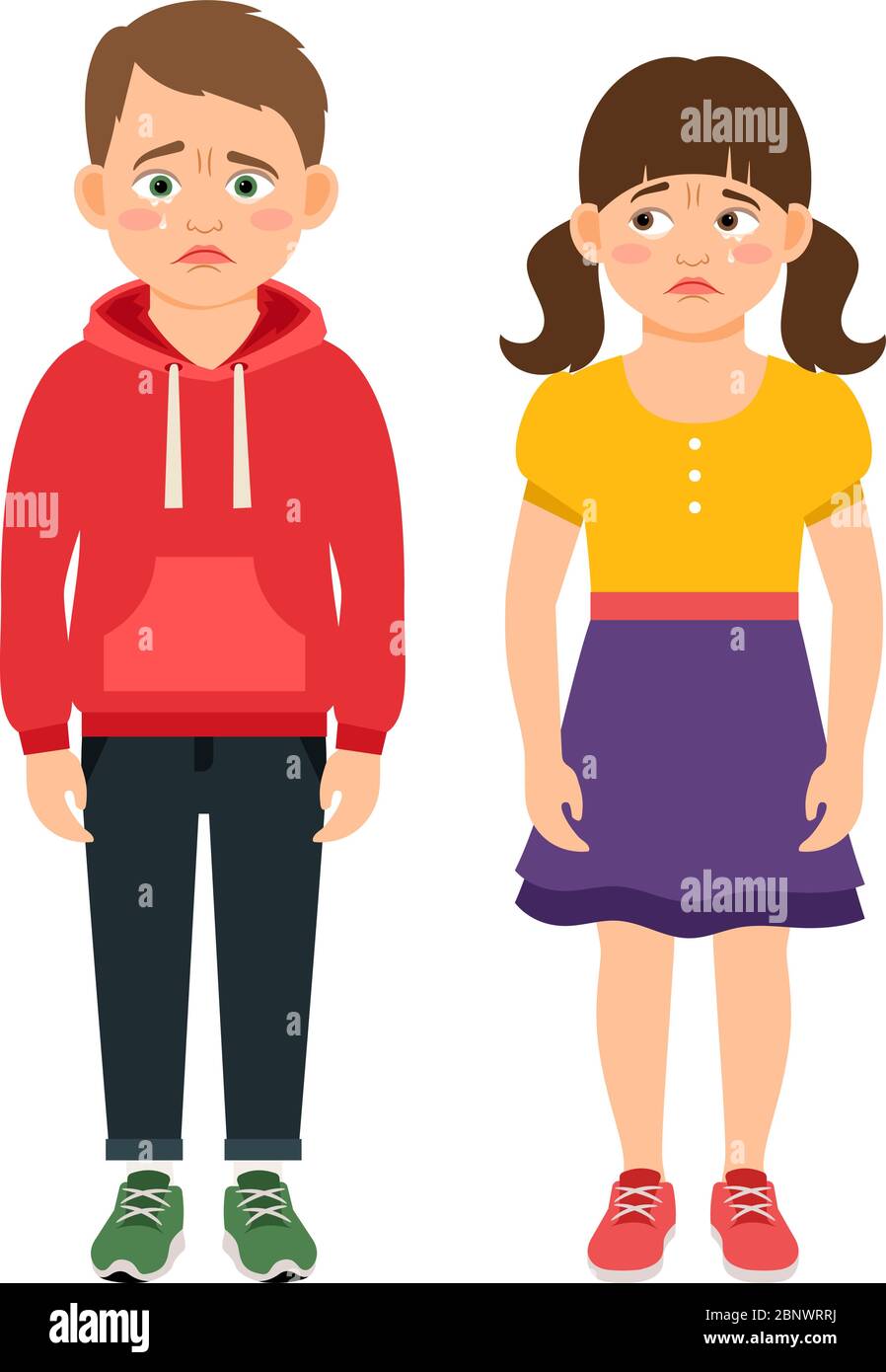 Crying kids characters vector illustration. Sad and frustrated children ...
