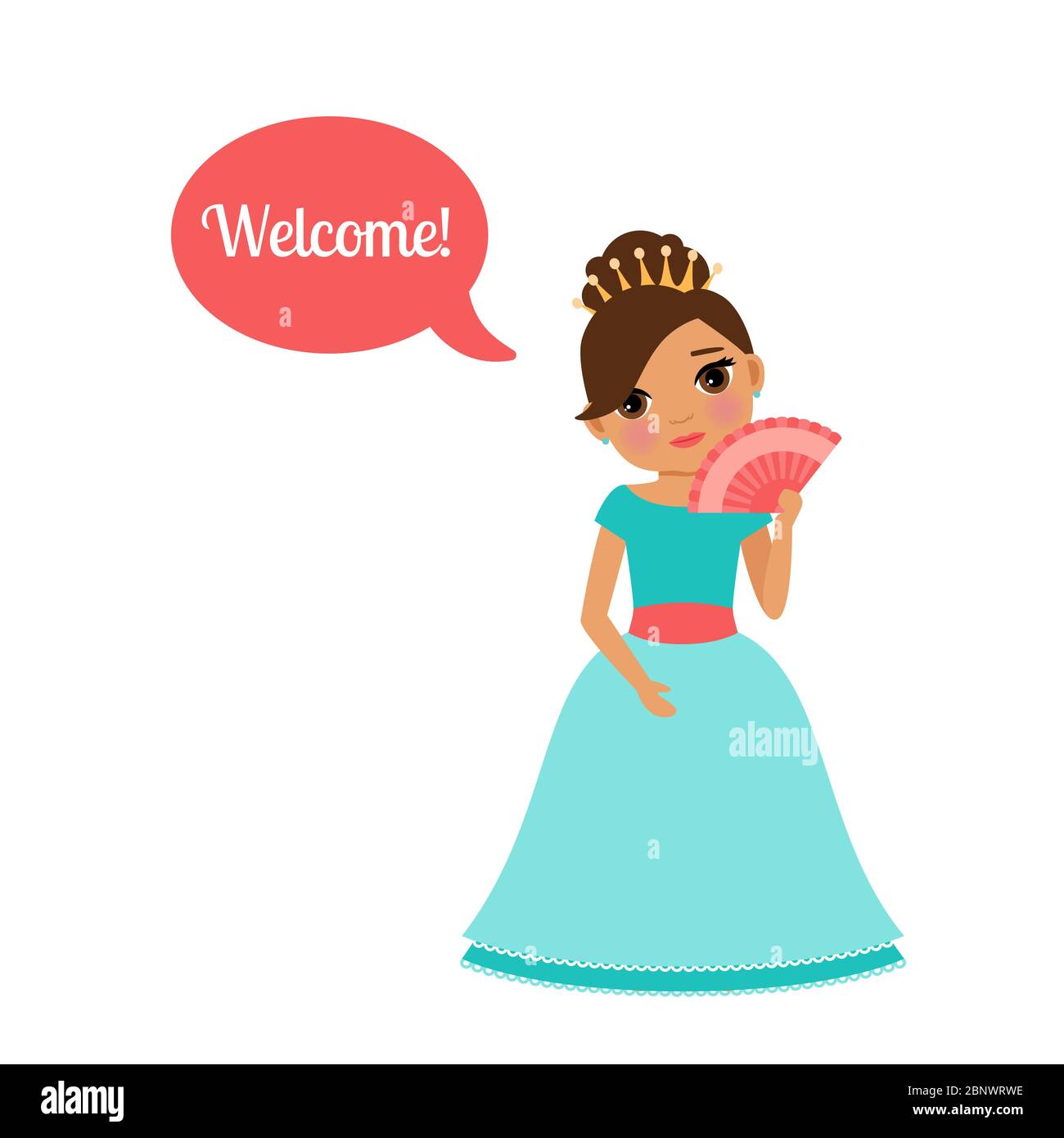 Cute cartoon princess with speech bubble Welcome for game design vector ...