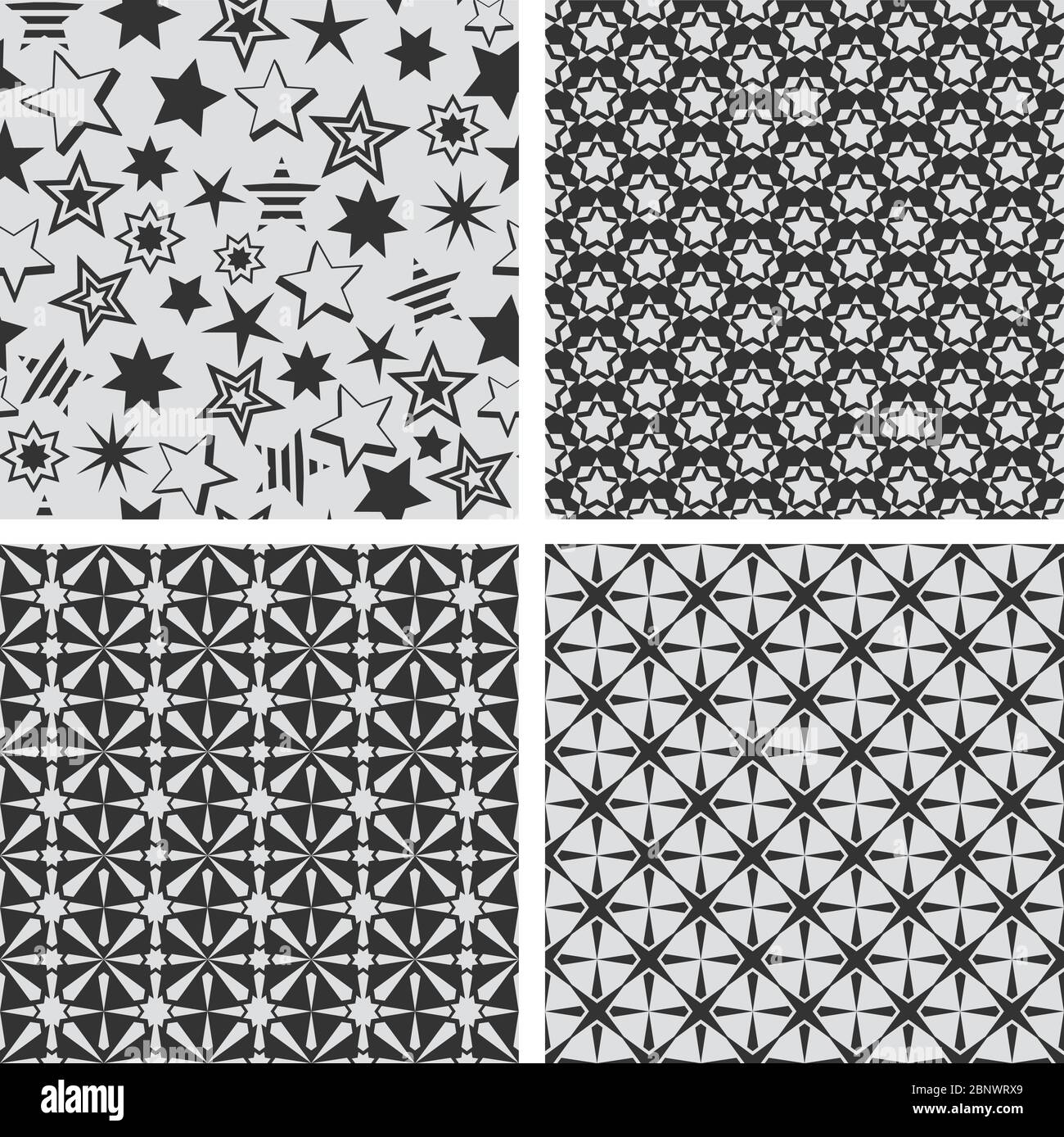 Star abstract seamless pattern texture set. Black stars on white ...
