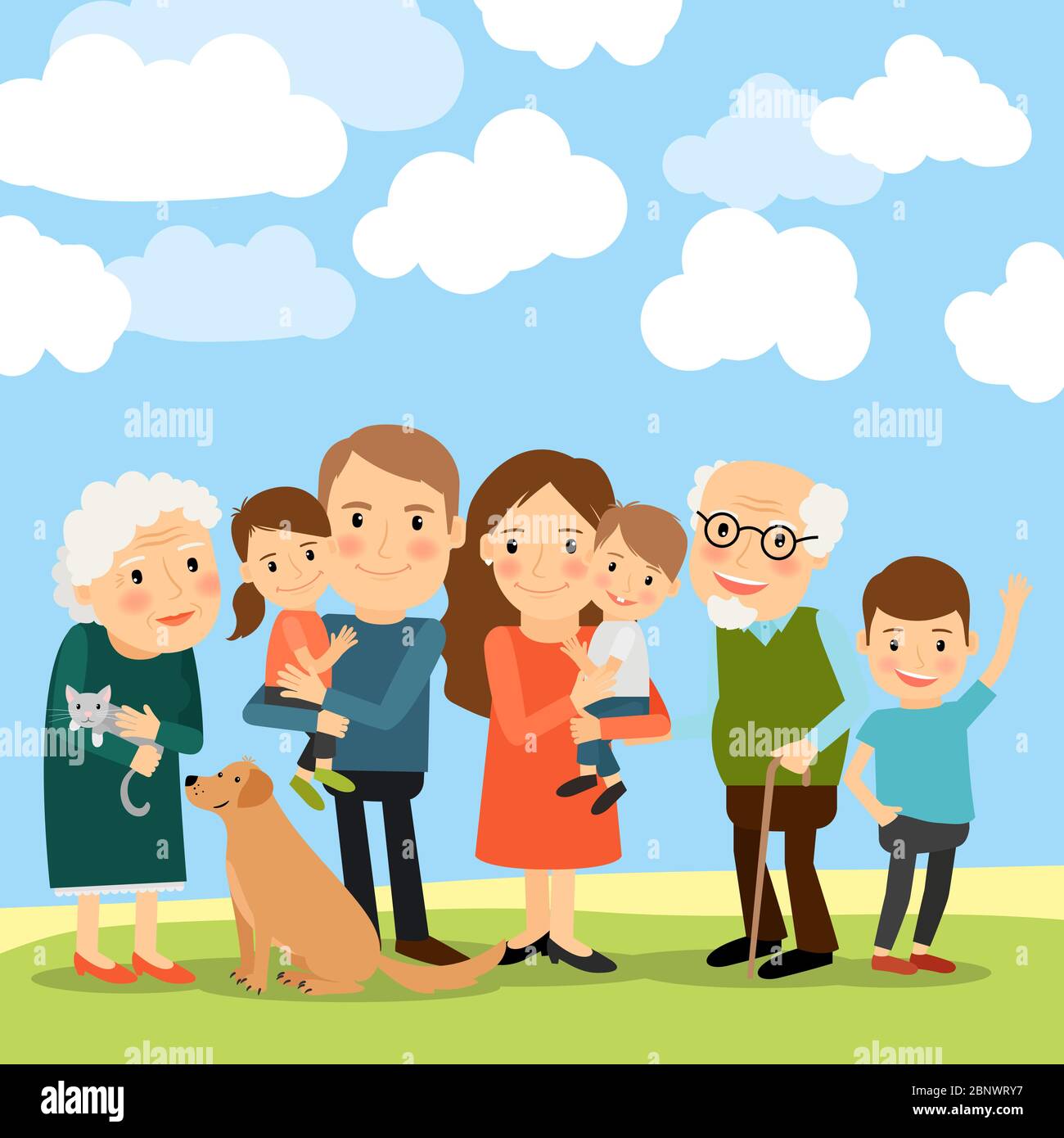 Big family and sky with clouds vector illustration Stock Vector Image ...