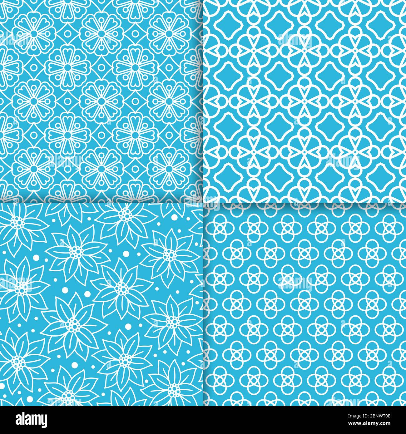 Simple blue floral pattern set. Vector illustration Stock Vector Image ...
