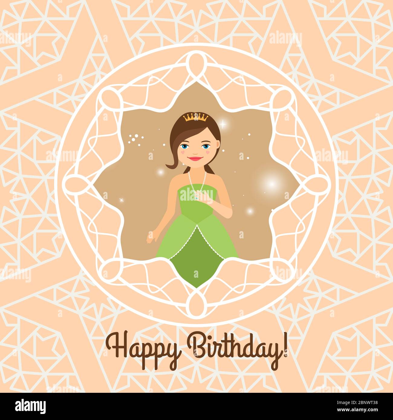 Beautiful cartoon princess with lights on the decorative background ...