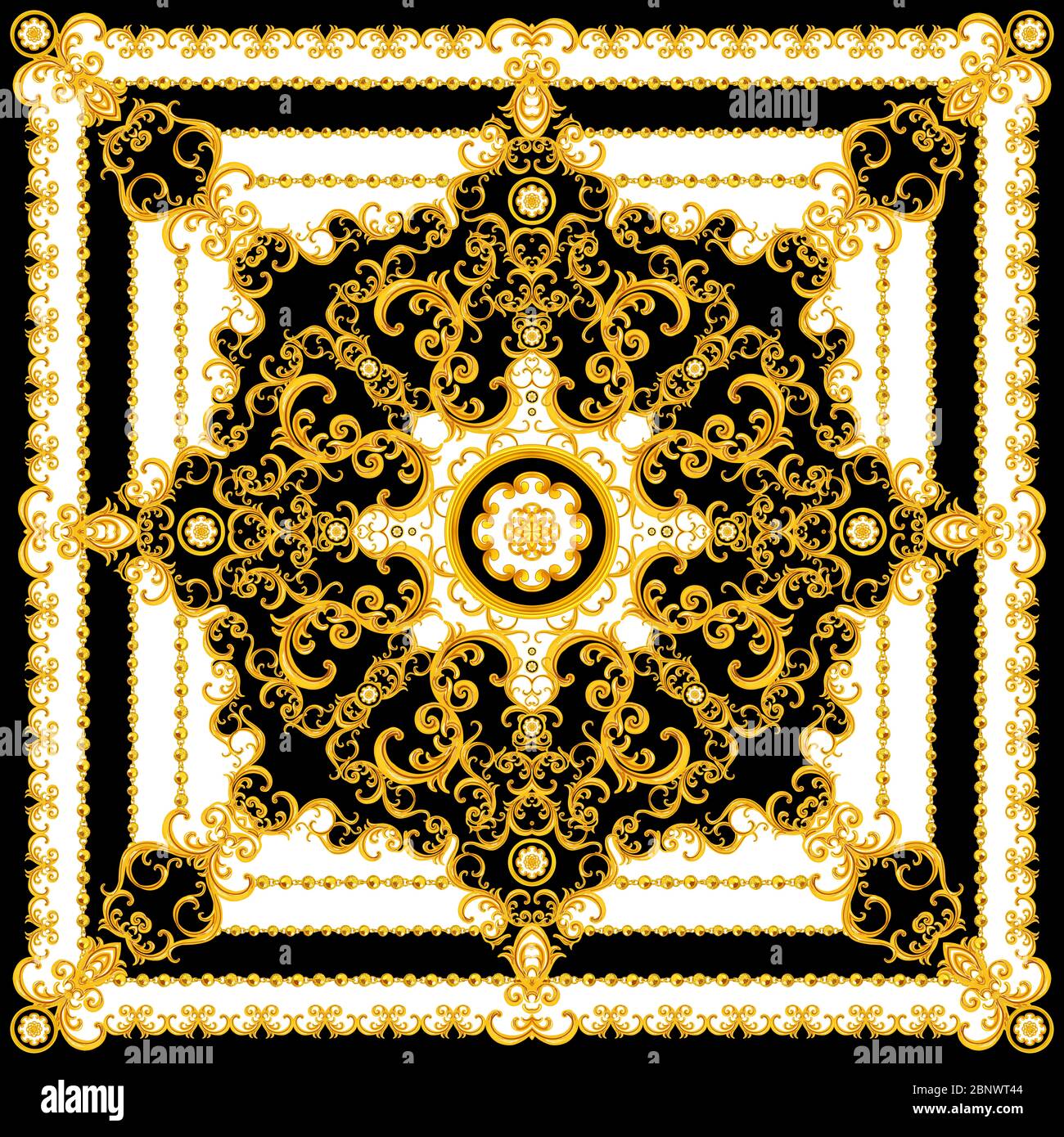 Luxury Fashional Pattern with Baroque and Golden Chains on Black and ...