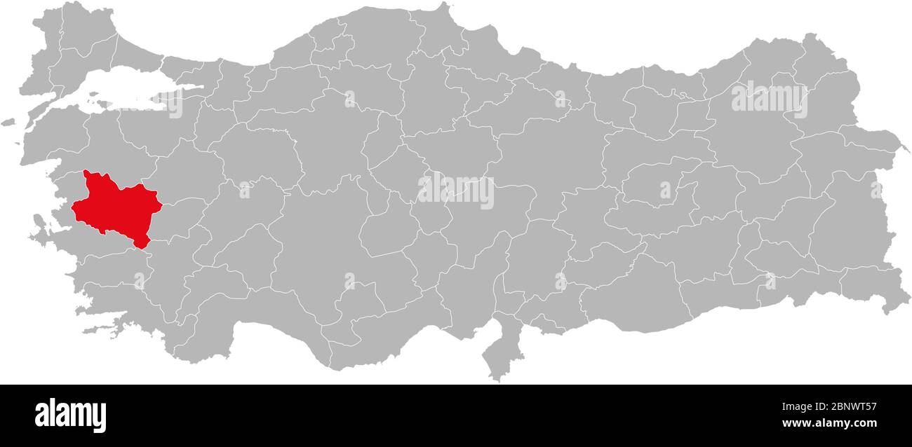 Manisa province highlighted red color on turkey map vector. Gray ...