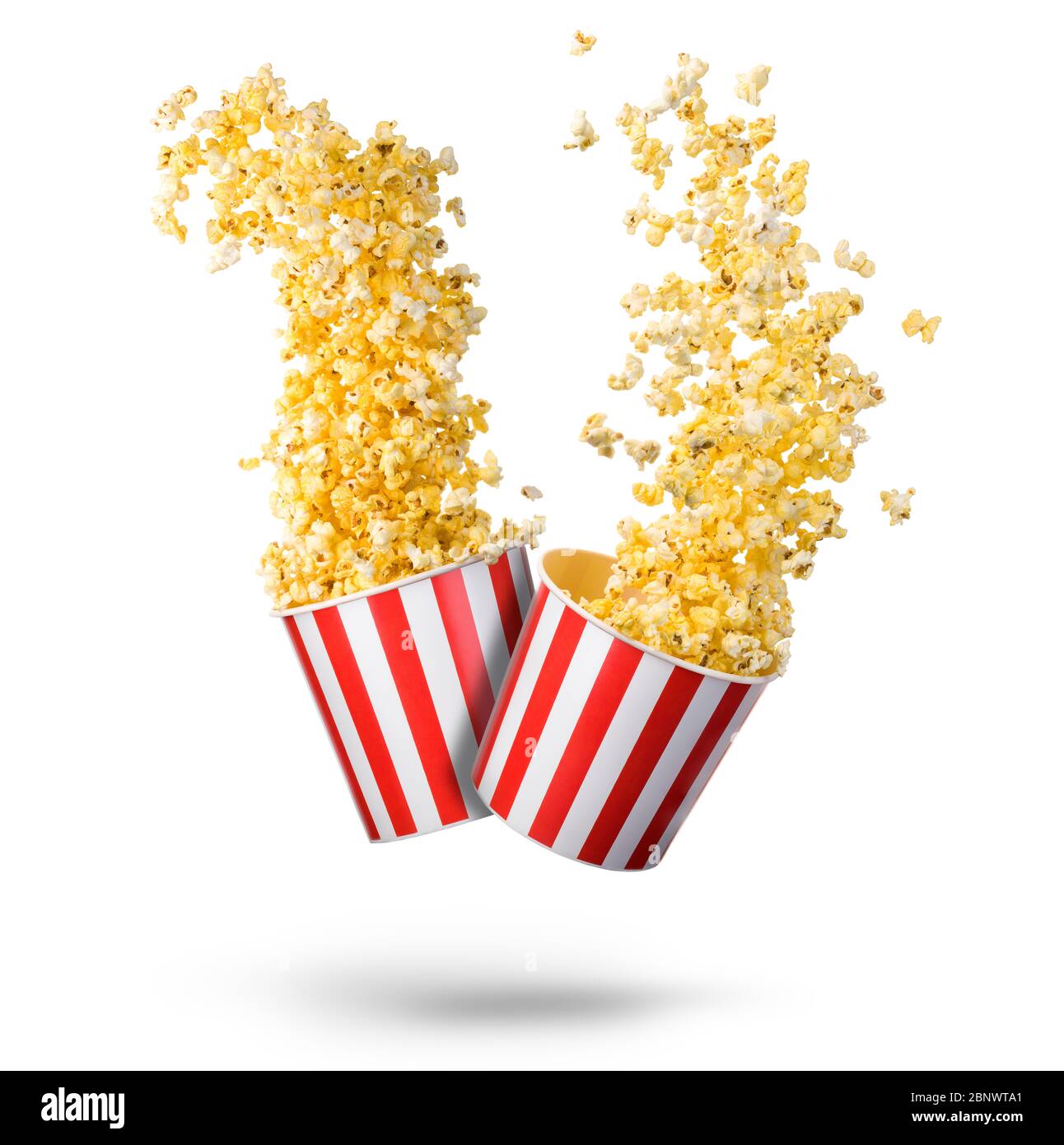 Set of flying popcorn from paper striped buckets isolated on white ...