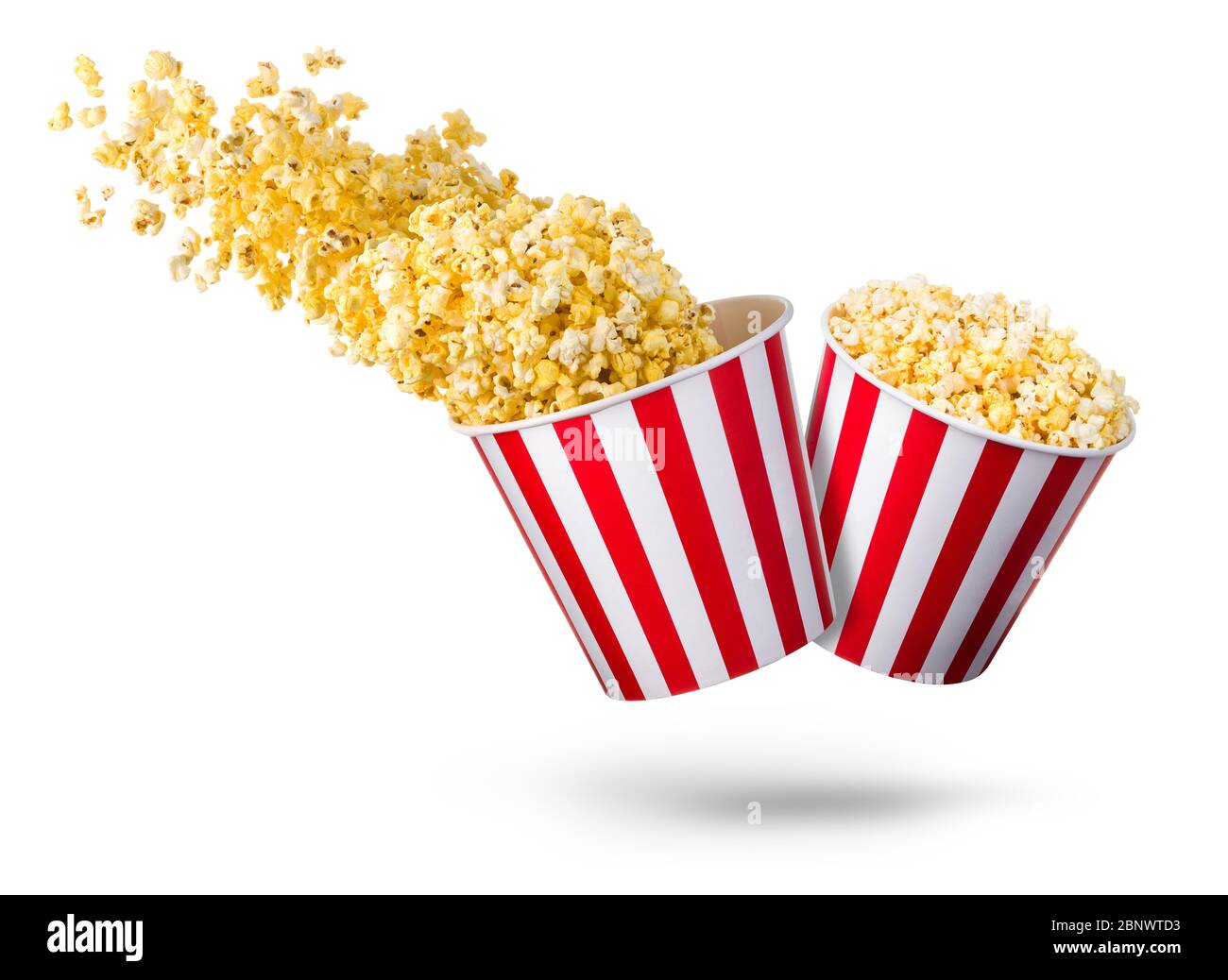 Set of flying popcorn from paper striped buckets isolated on white ...