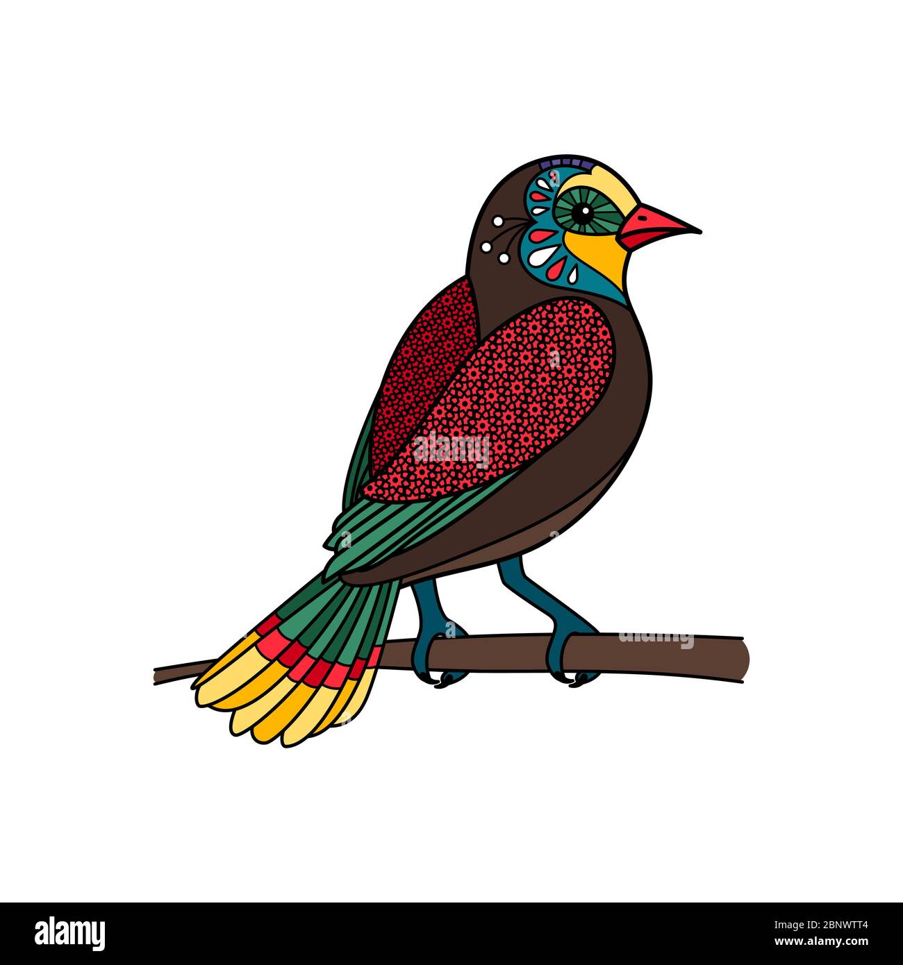 Vector colored bird with floral pattern on white background Stock ...