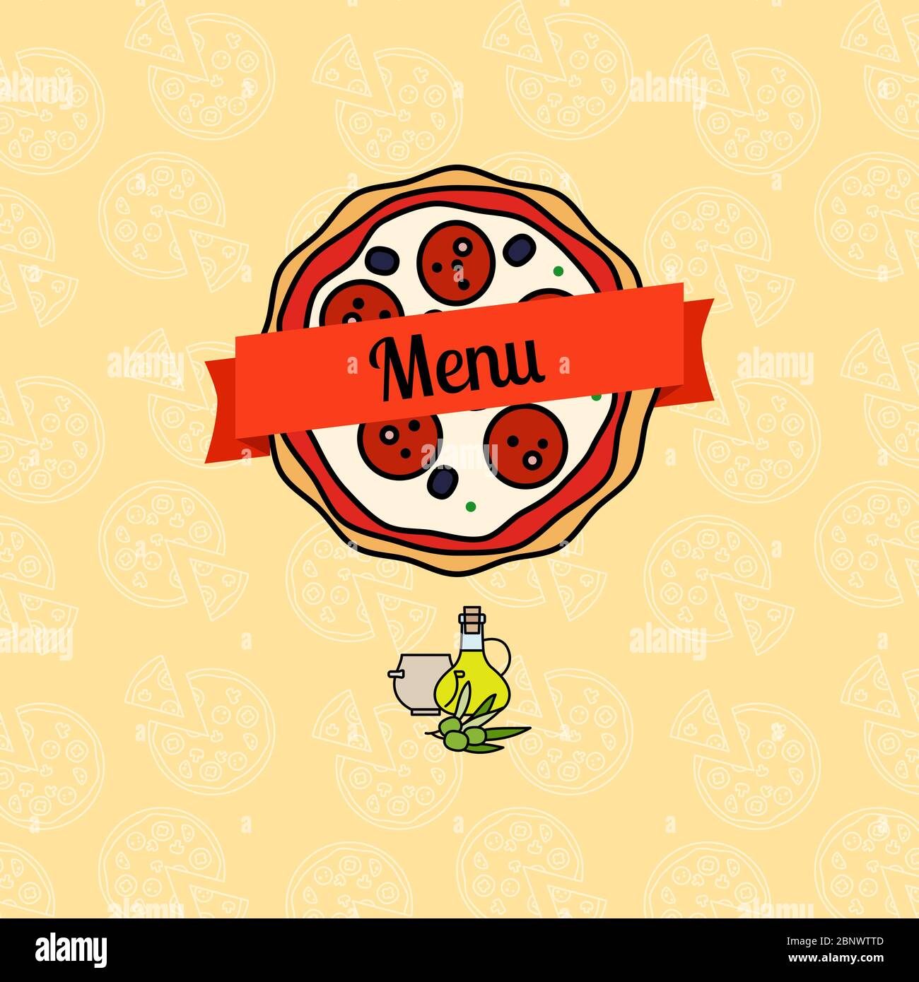 Pizza menu cover with ribbon on pastel background vector illustration ...