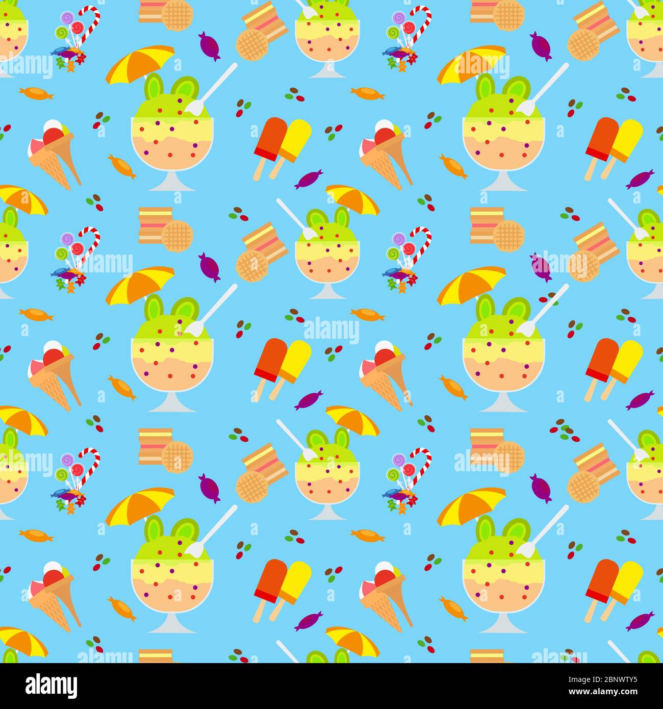 Ice cream and candies seamless pattern on blue background vector ...