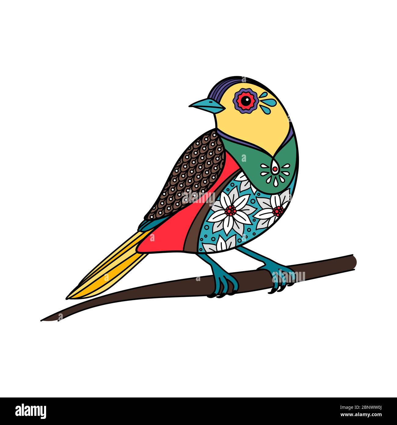 Colored bird with floral pattern. Vector illustration Stock Vector ...
