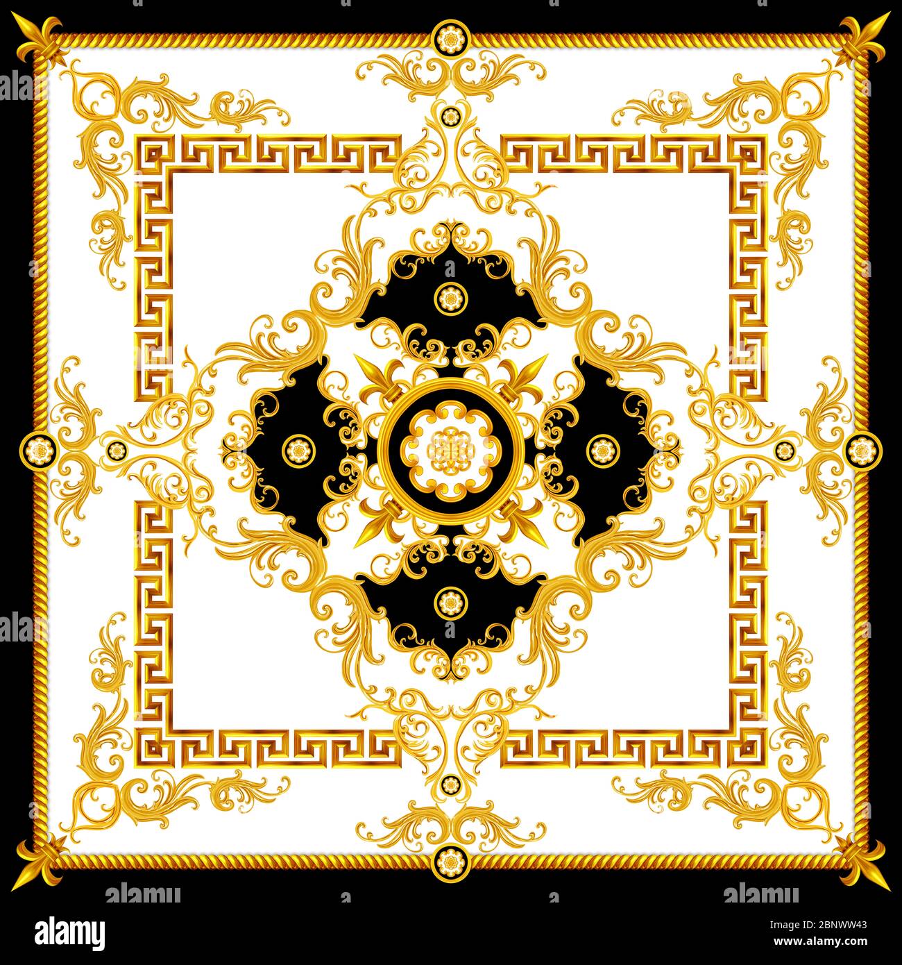 Luxury Fashional Pattern with Baroque and Golden Chains on Black and ...