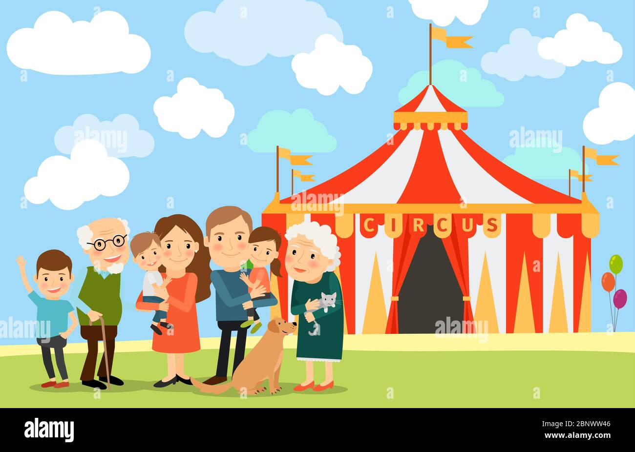 Big family standing near circus. Vector illustration Stock Vector Image ...