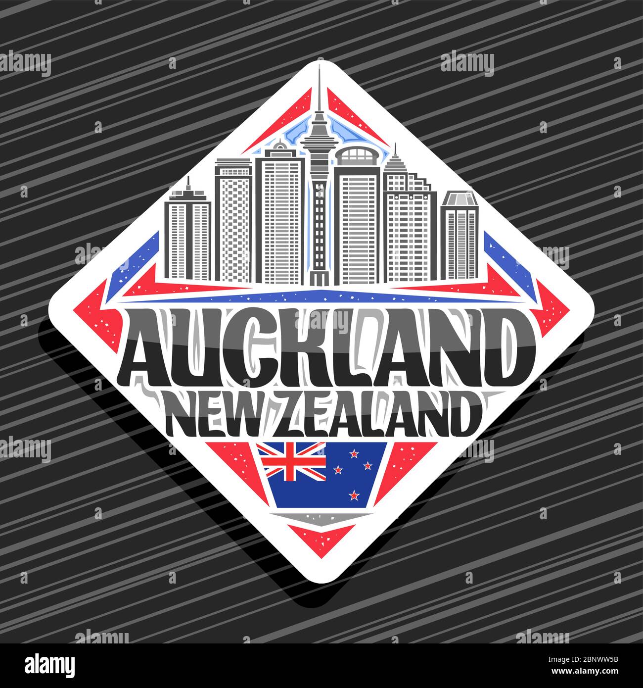 Vector logo for Auckland, white decorative road sign with illustration ...