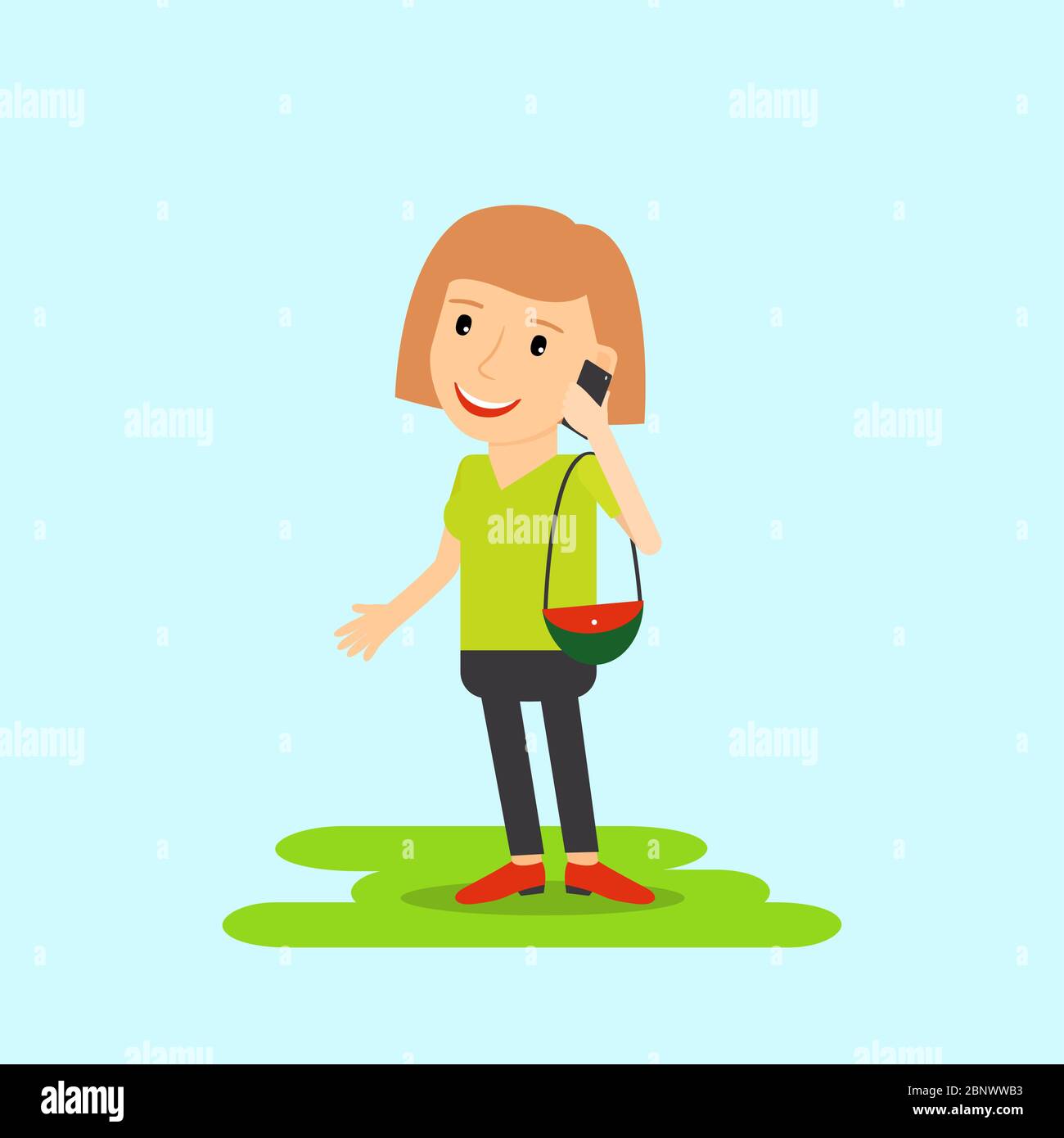 Cartoon illustration, young lady talking on the phone. Vector icon ...