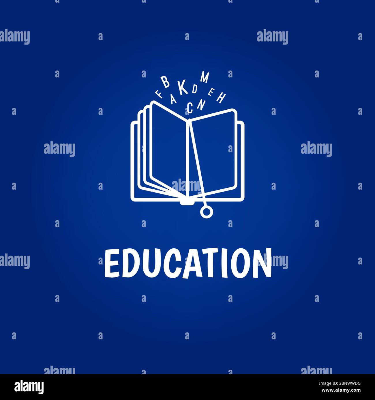 Vector education logo with book line icon on blue background Stock ...