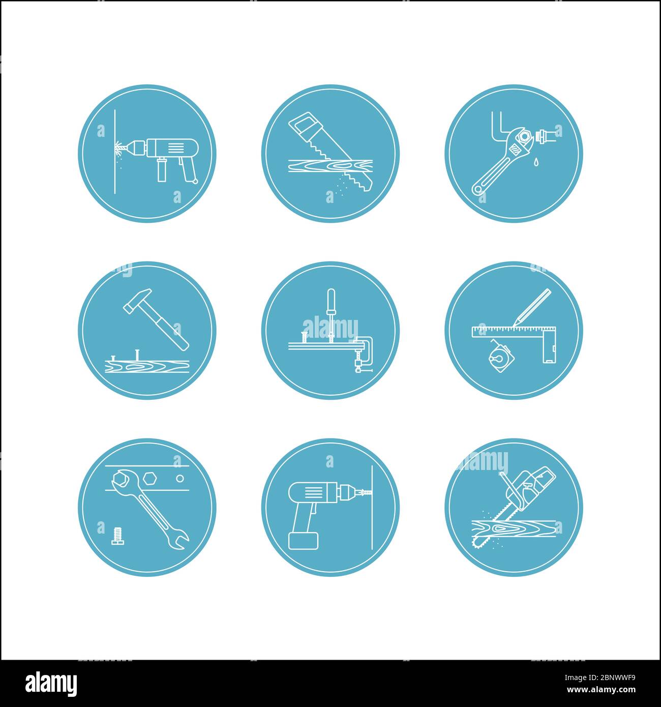 Home repair line icons. Home repair tools vector set, icons in blue ...