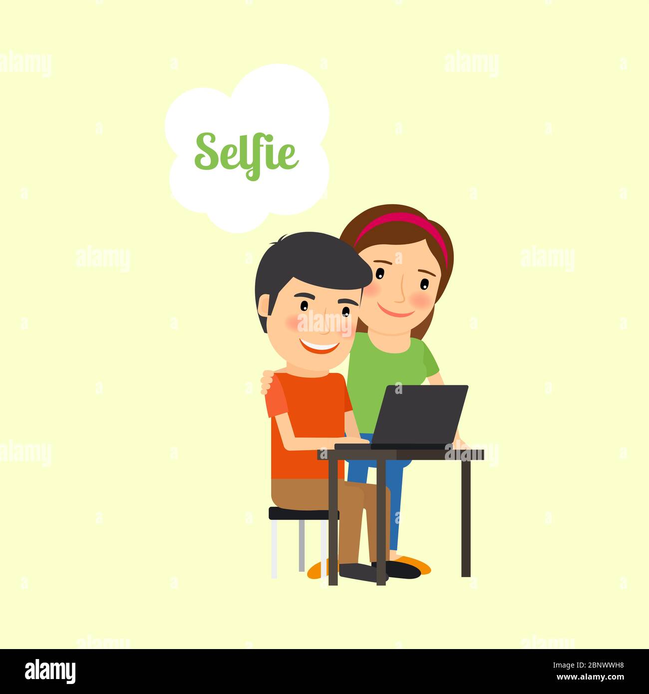 Couple taking selfie cartoon illustration. Vector icon on white ...