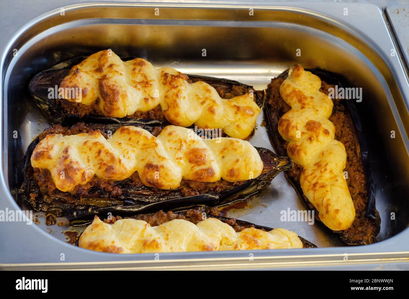 Mediterranean cuisine a pan placed for slow cooking moussaka Stock ...