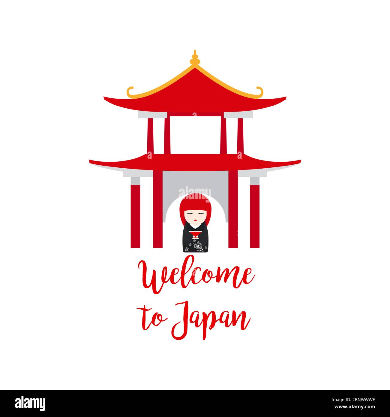 Welcome to Japan. Vector illustration with Japanese Kokeshi Doll Stock ...