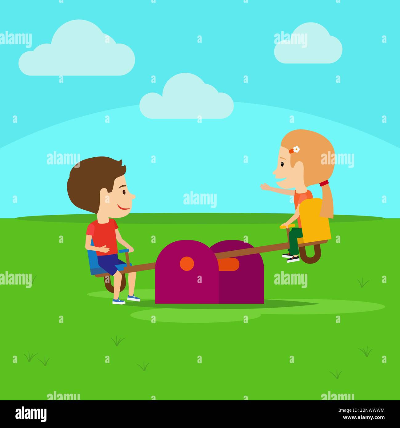 Boy and girl on playground cartoon vector illustration Stock Vector ...