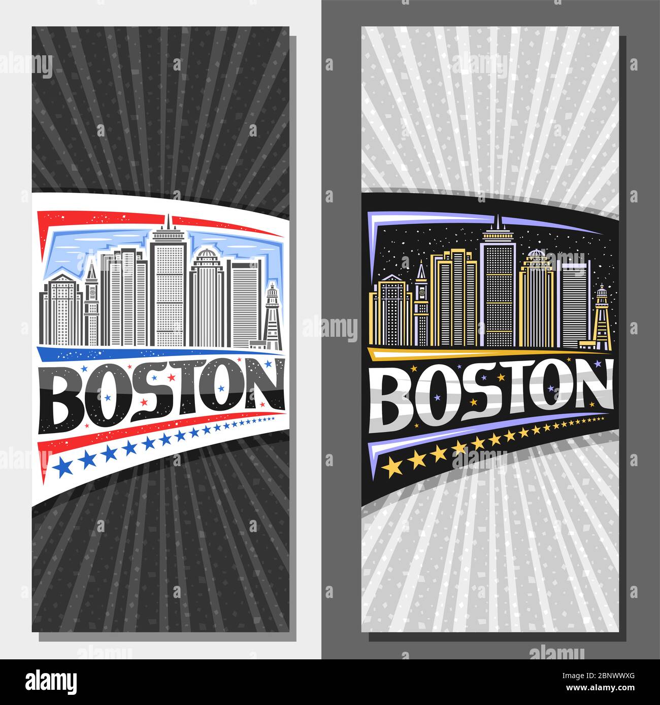Vector vertical layouts for Boston, decorative leaflet with outline ...