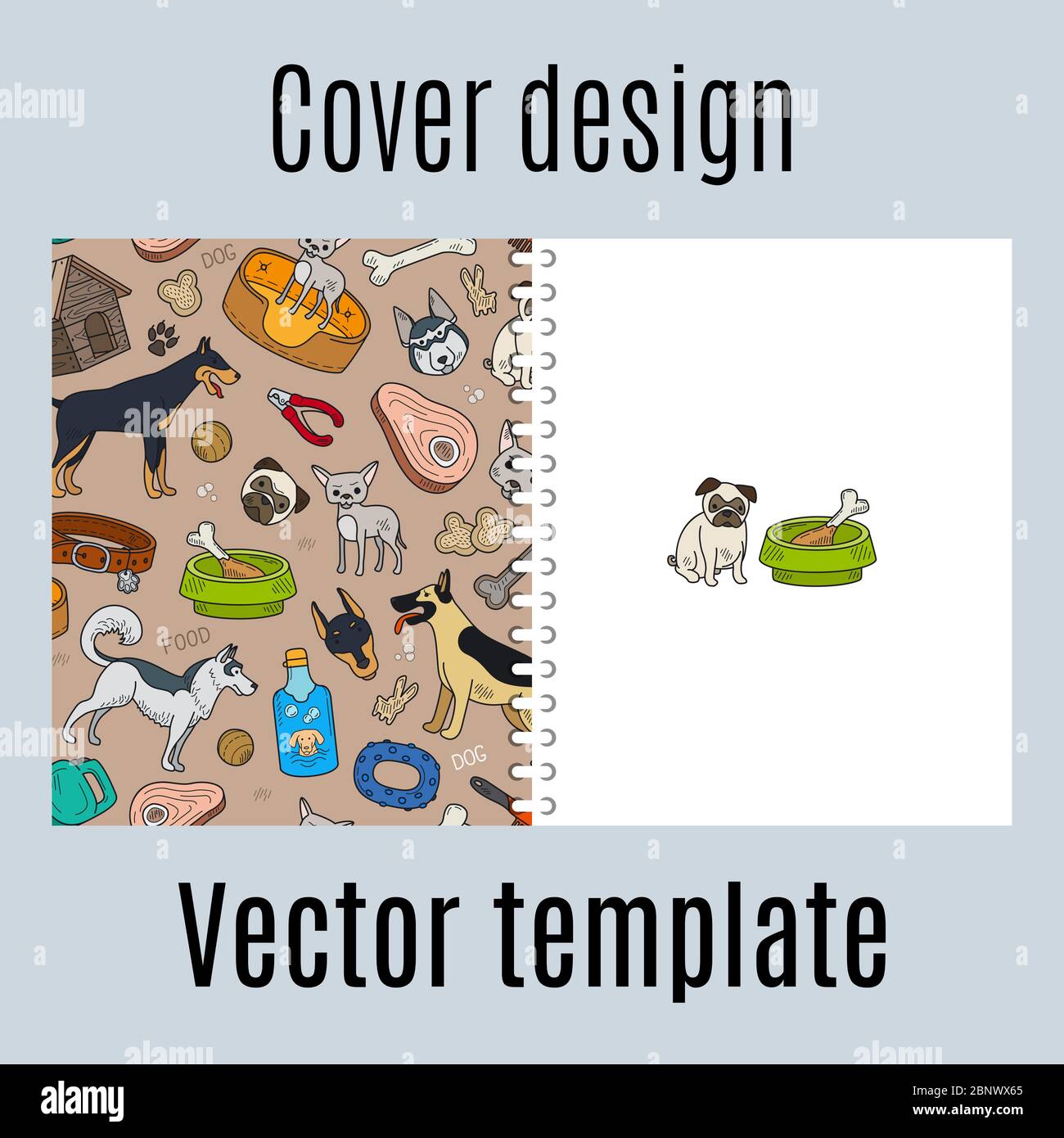 Cover design for print with cute dogs pattern. Vector illustration ...