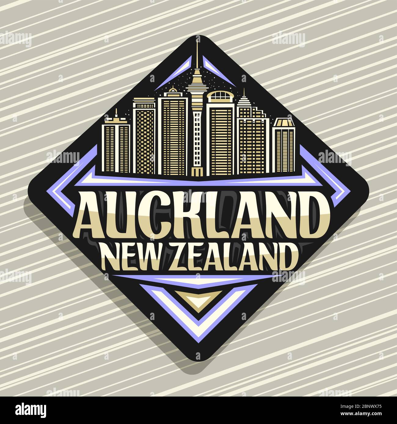 Vector logo for Auckland, black decorative road sign with illustration ...